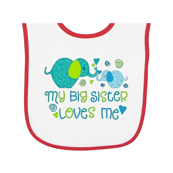 Inktastic My Big Sister Loves Me Cute Elephants Baby Terry Cloth Bib ...