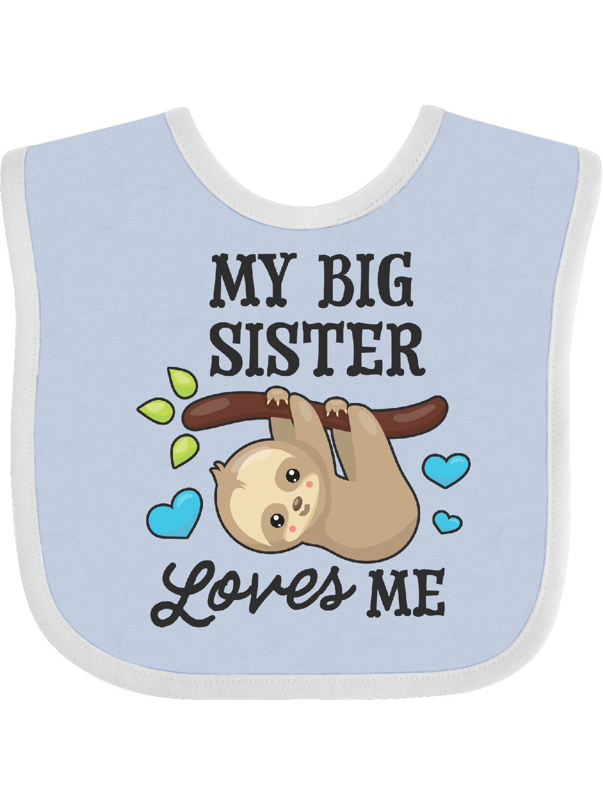 Inktastic My Big Sister Loves Me with Sloth and Hearts Boys or Girls Baby Bib - Walmart.com
