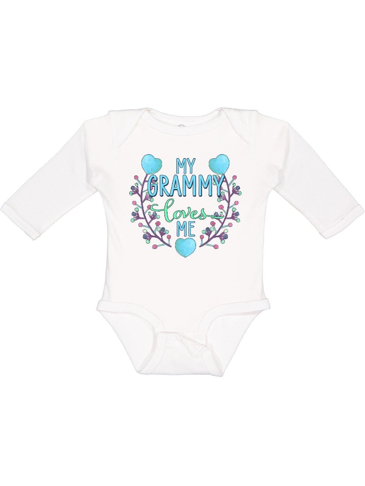 Inktastic My Grammy Loves Me- Painted Flowers and Hearts Boys or Girls Long Sleeve Baby Bodysuit ...