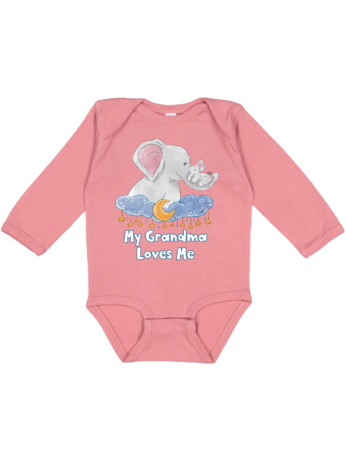 Inktastic My Grandma Loves Me Cute Elephants Clouds Moon and Stars Boys or Girls Long Sleeve ...