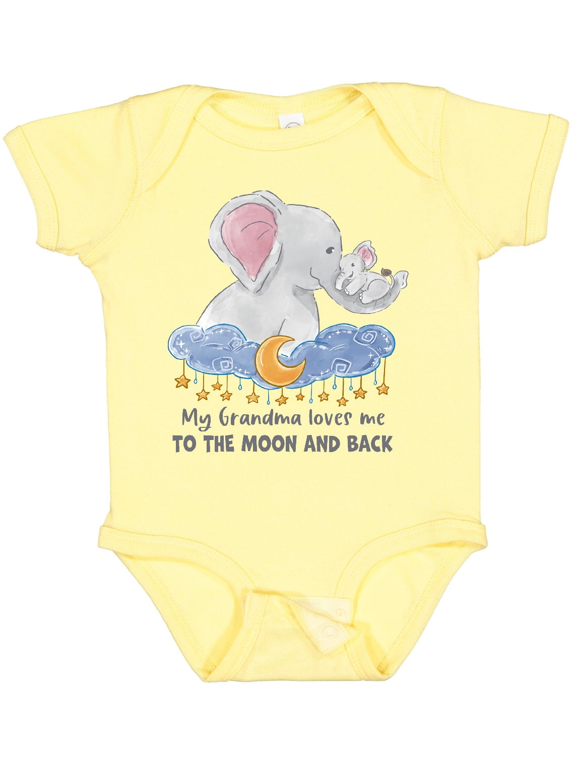Inktastic My Grandma Loves Me to the Moon and Back Elephant Family Boys or Girls Baby Bodysuit ...