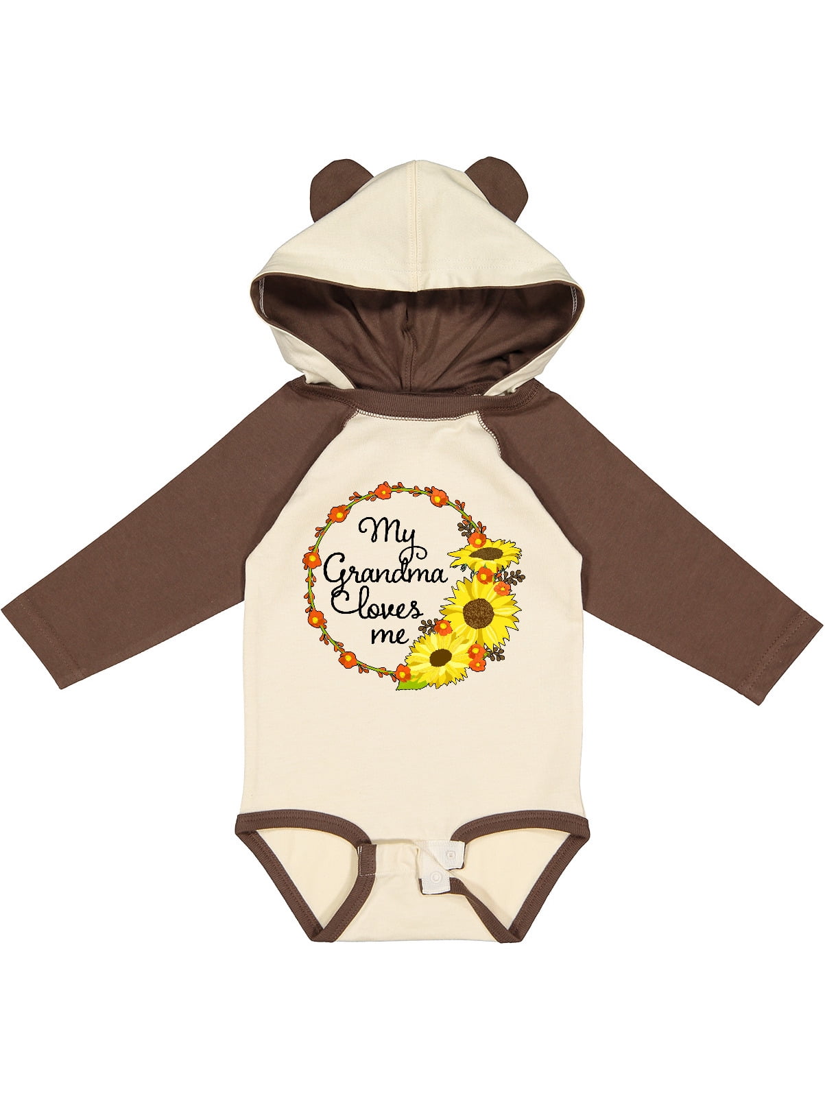Inktastic My Grandma Loves Me with Sunflower Wreath Boys or Girls Long Sleeve Baby Bodysuit ...