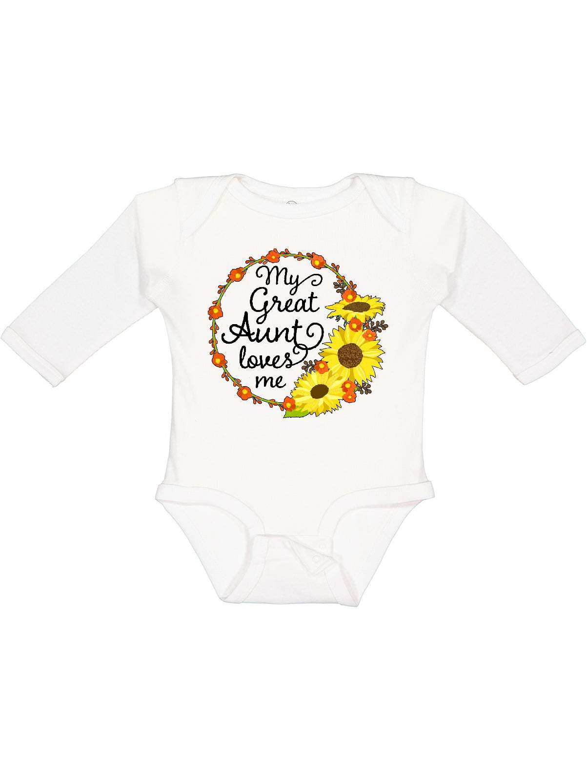 Inktastic My Great Aunt Loves Me with Sunflower Wreath Boys or Girls Long Sleeve Baby Bodysuit ...
