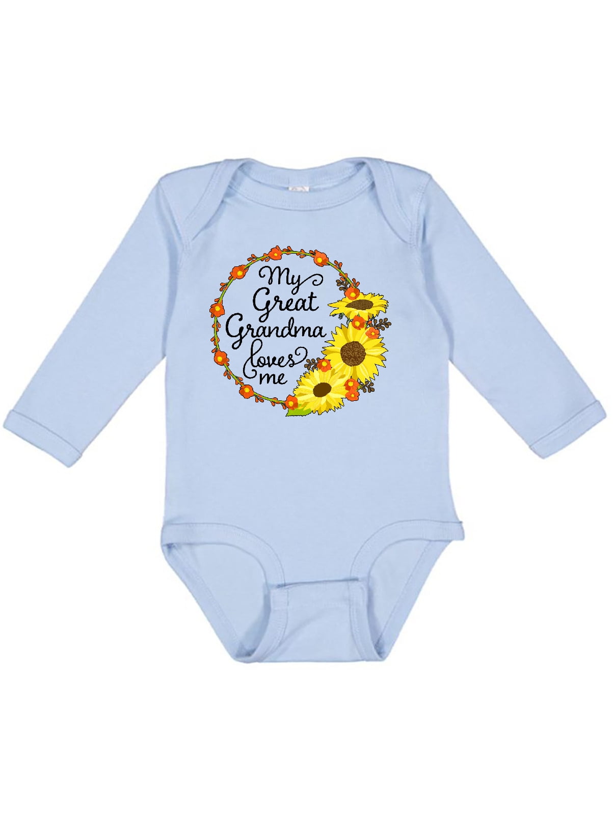 Inktastic My Great Grandma Loves Me with Sunflower Wreath Boys or Girls Long Sleeve Baby ...