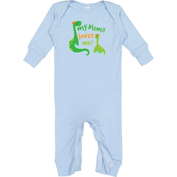 Inktastic My Mema Loves Me Grandson Dinosaur Baby Romper Coveralls ...
