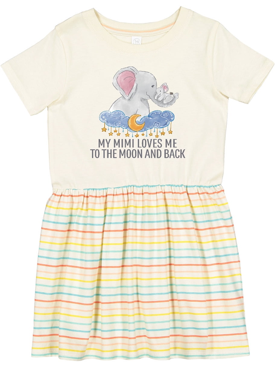 Inktastic My Mimi Loves Me to the Moon and Back Elephants in Clouds Girls Toddler Dress ...