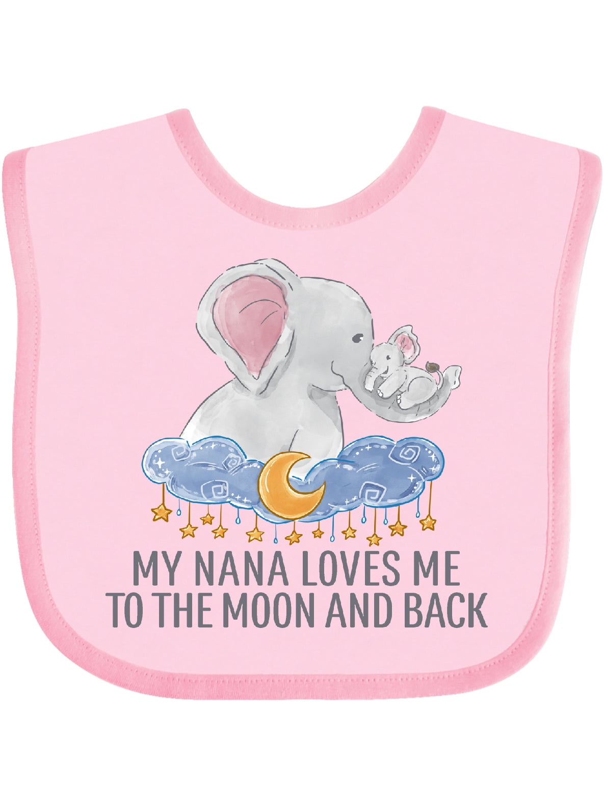 Inktastic My Nana Loves Me to the Moon and Back Elephants in Clouds Boys or Girls Baby Bib ...