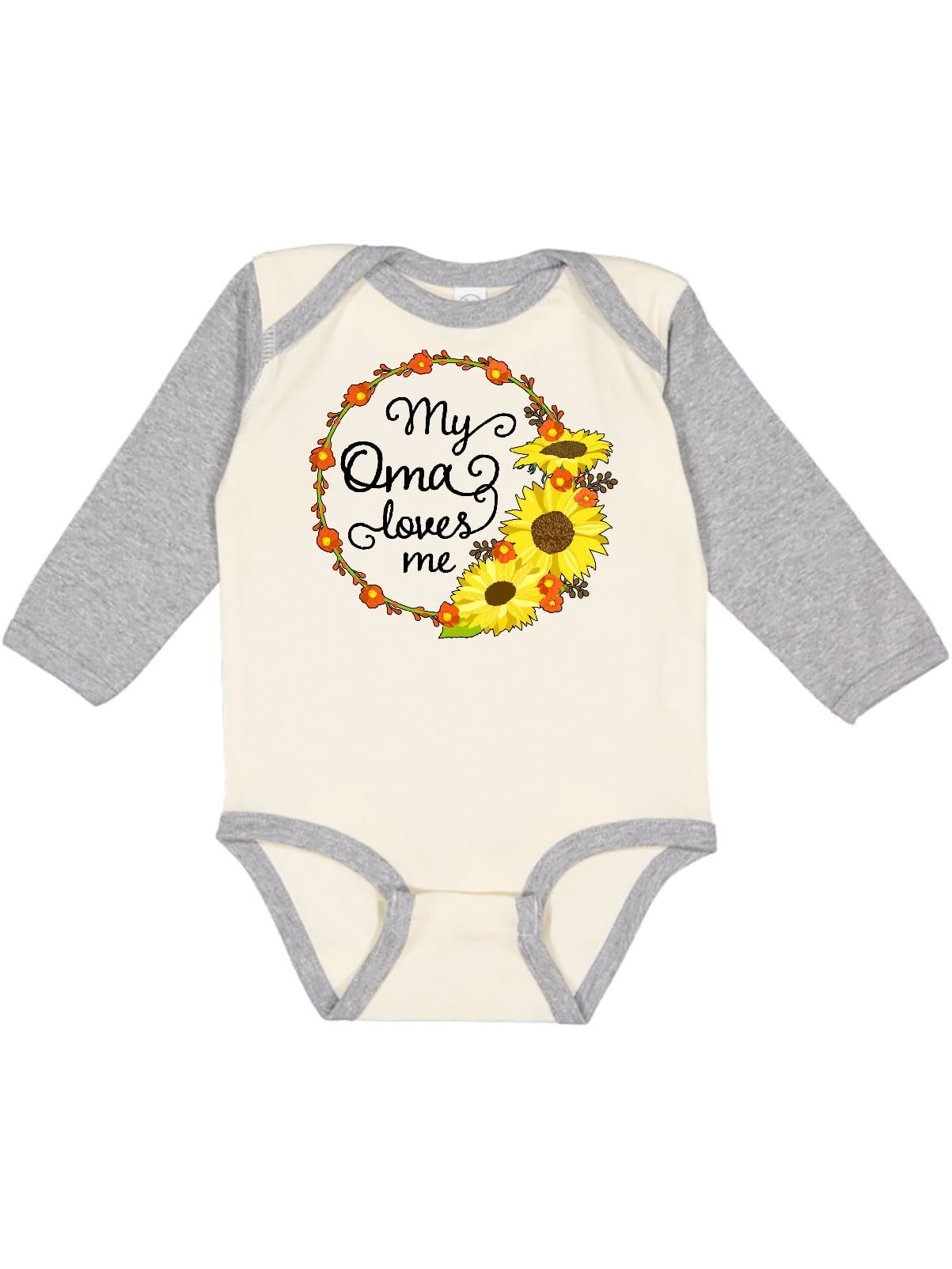 Inktastic My Oma Loves Me with Sunflower Wreath Boys or Girls Long Sleeve Baby Bodysuit ...
