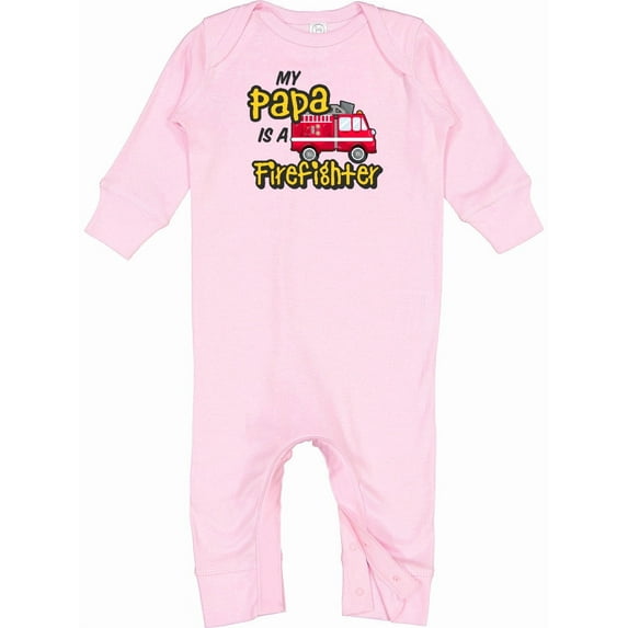 Inktastic My Papa is a Firefighter with Fire Truck Baby Romper ...