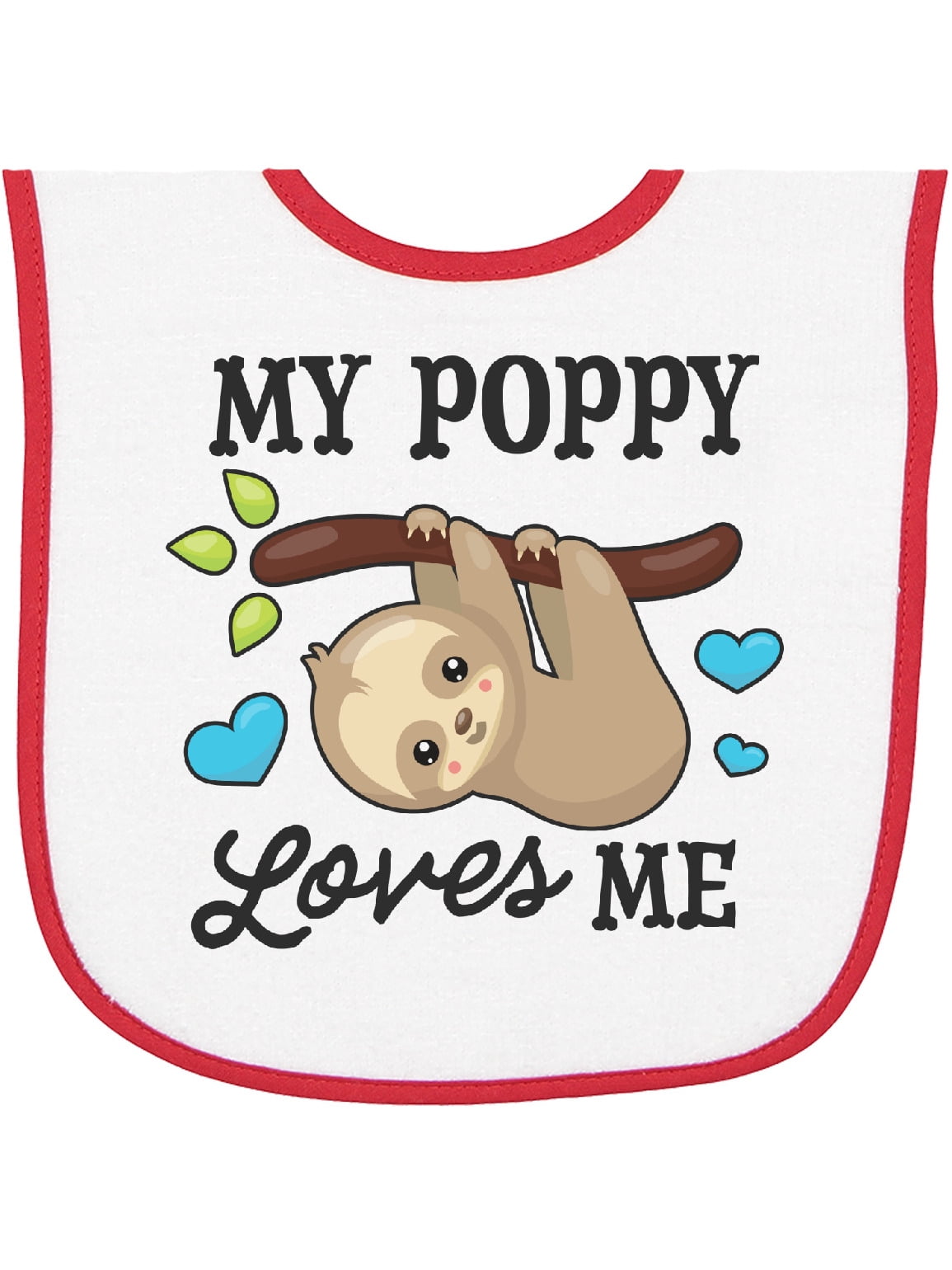 Inktastic My Poppy Loves Me with Sloth and Hearts Baby Terry Cloth Bib ...