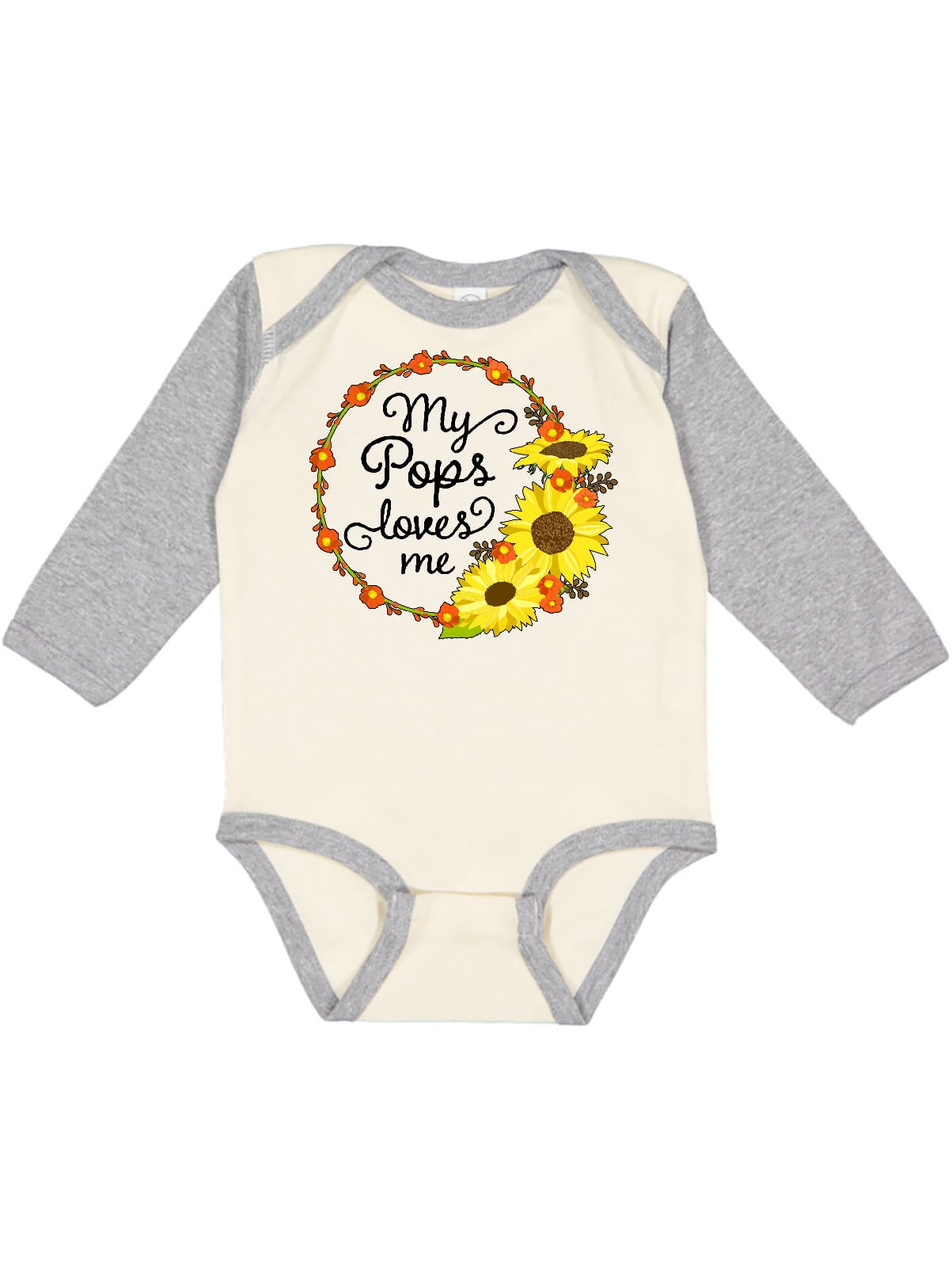 Inktastic My Pops Loves Me with Sunflower Wreath Boys or Girls Long Sleeve Baby Bodysuit ...