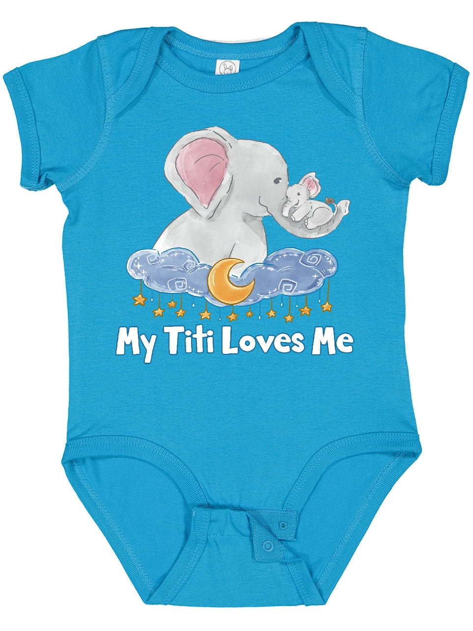 Inktastic My Titi Loves Me Cute Elephants Clouds Moon and Stars Boys or Girls Baby Bodysuit ...