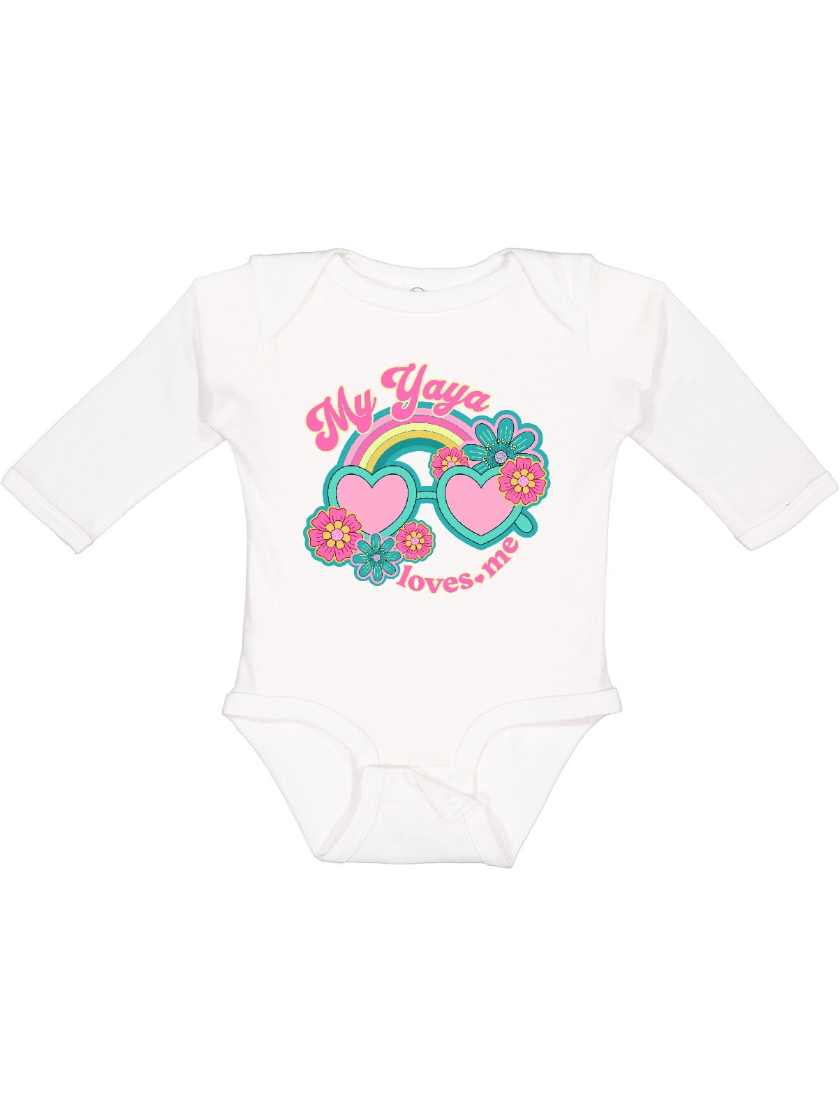 Inktastic My Yaya Loves Me Grandchild Rainbow Girls Long Sleeve Baby ...