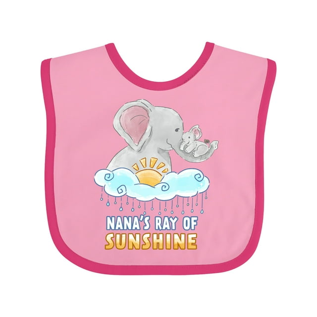 Inktastic Nana's Ray of Sunshine Cute Elephants Rainclouds and Sun Boys or Girls Baby Bib ...