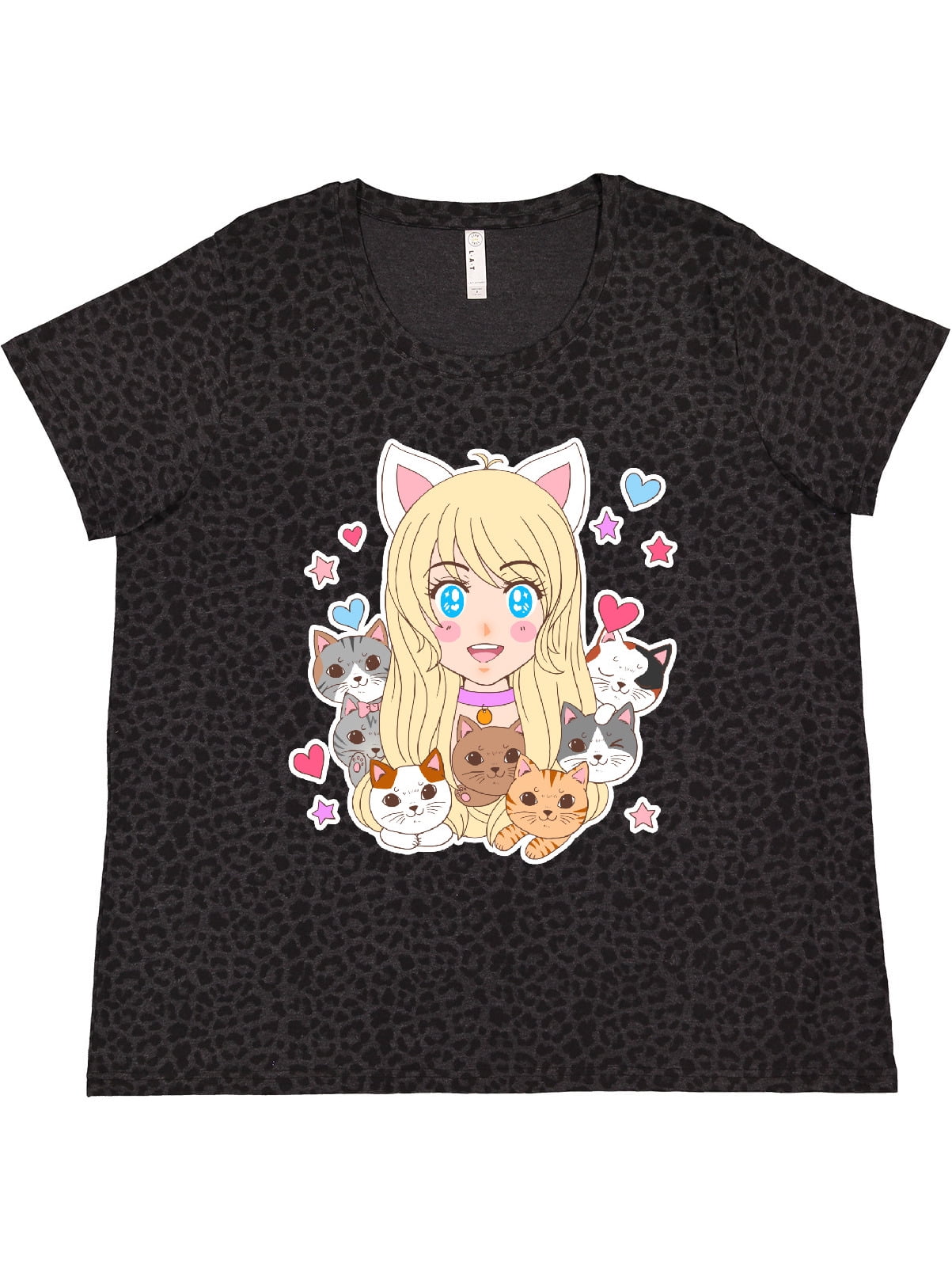 Inktastic Neko Anime Girl with Kittens Women's Plus Size T-Shirt ...