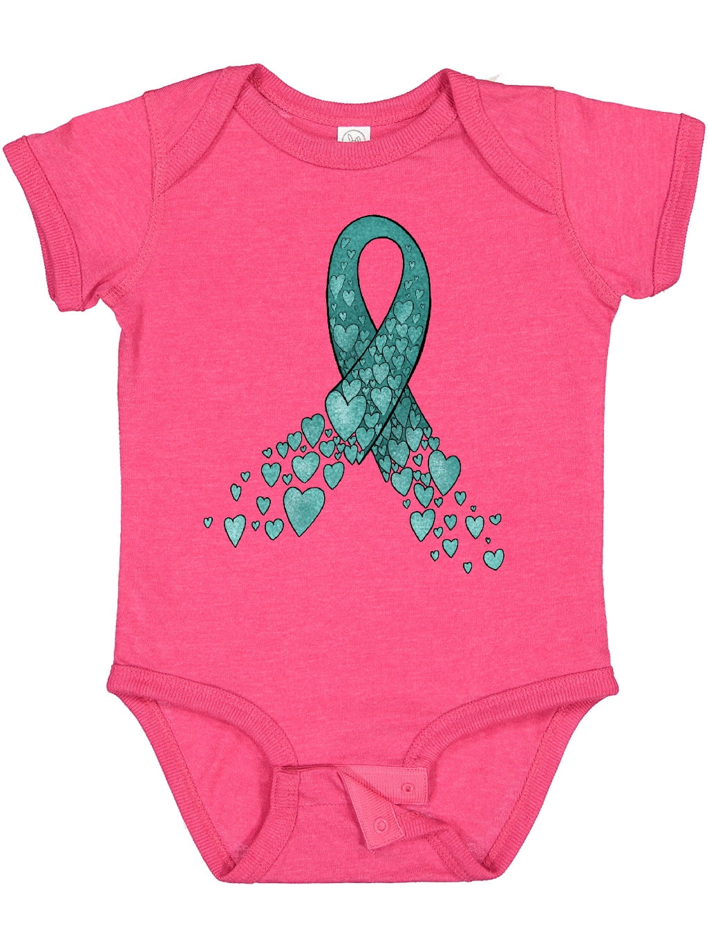 Inktastic Ovarian Cancer Awareness Teal Ribbon Made of Hearts Boys or Girls Baby Bodysuit ...