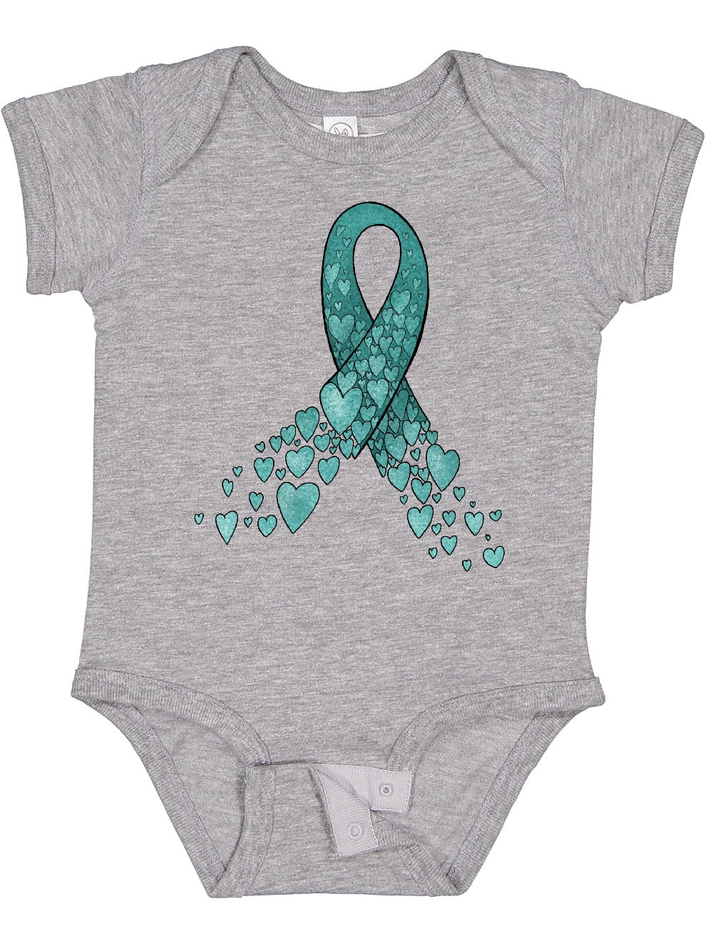 Inktastic Ovarian Cancer Awareness Teal Ribbon Made of Hearts Boys or Girls Baby Bodysuit ...