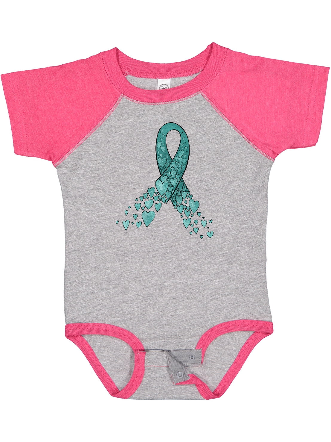 Inktastic Ovarian Cancer Awareness Teal Ribbon Made of Hearts Boys or Girls Baby Bodysuit ...