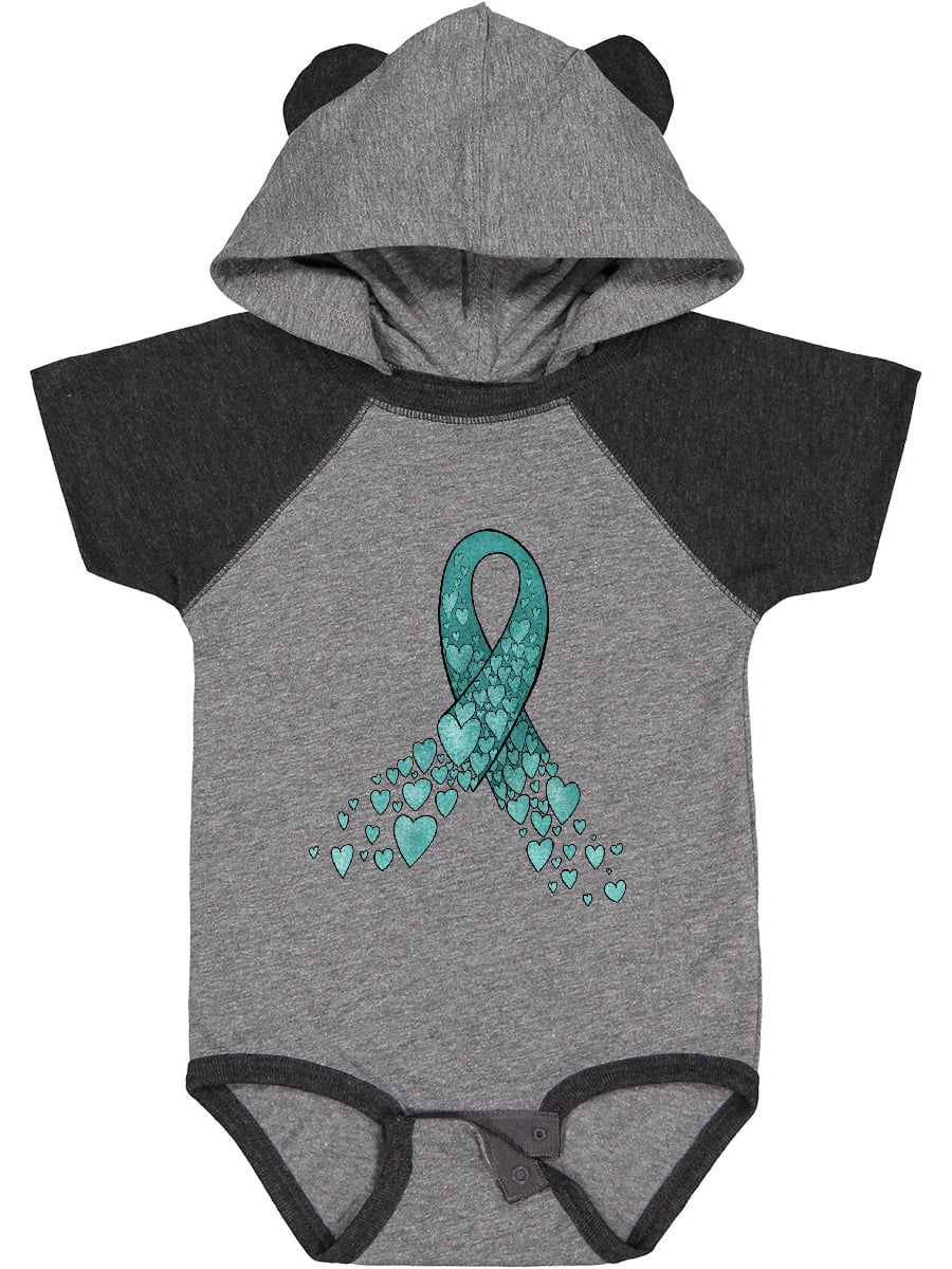 Inktastic Ovarian Cancer Awareness Teal Ribbon Made of Hearts Boys or Girls Baby Bodysuit ...
