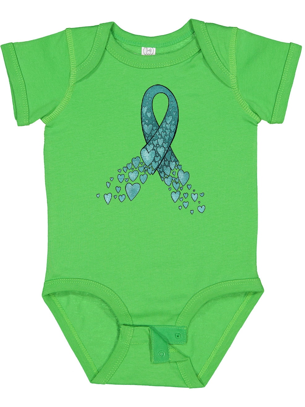 Inktastic Ovarian Cancer Awareness Teal Ribbon Made of Hearts Boys or Girls Baby Bodysuit ...