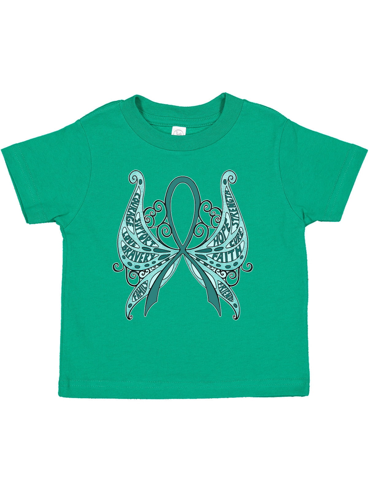 Inktastic Ovarian Cancer Awareness with Butterfly Ribbon Words Boys or Girls Toddler T-Shirt ...