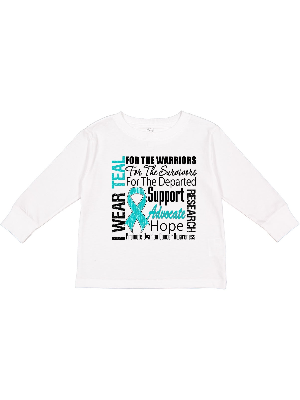 Inktastic Ovarian Cancer I Wear Teal Ribbon Tribute Boys or Girls Long Sleeve Toddler T-Shirt ...