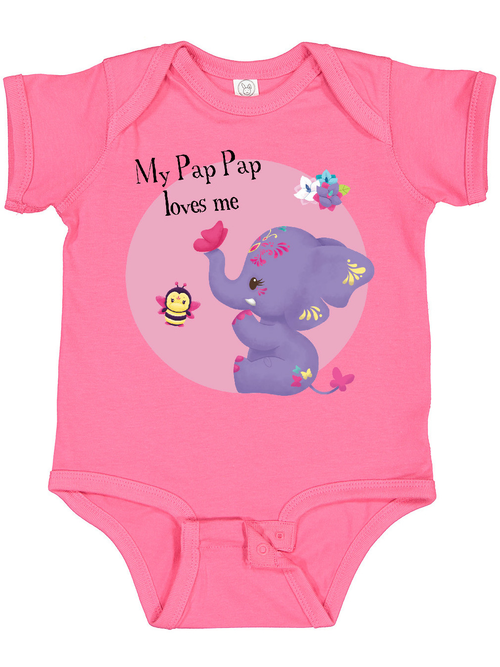 Inktastic Pap Pap Loves Me Pink Purple Elephant Cute Boys Baby Bodysuit ...