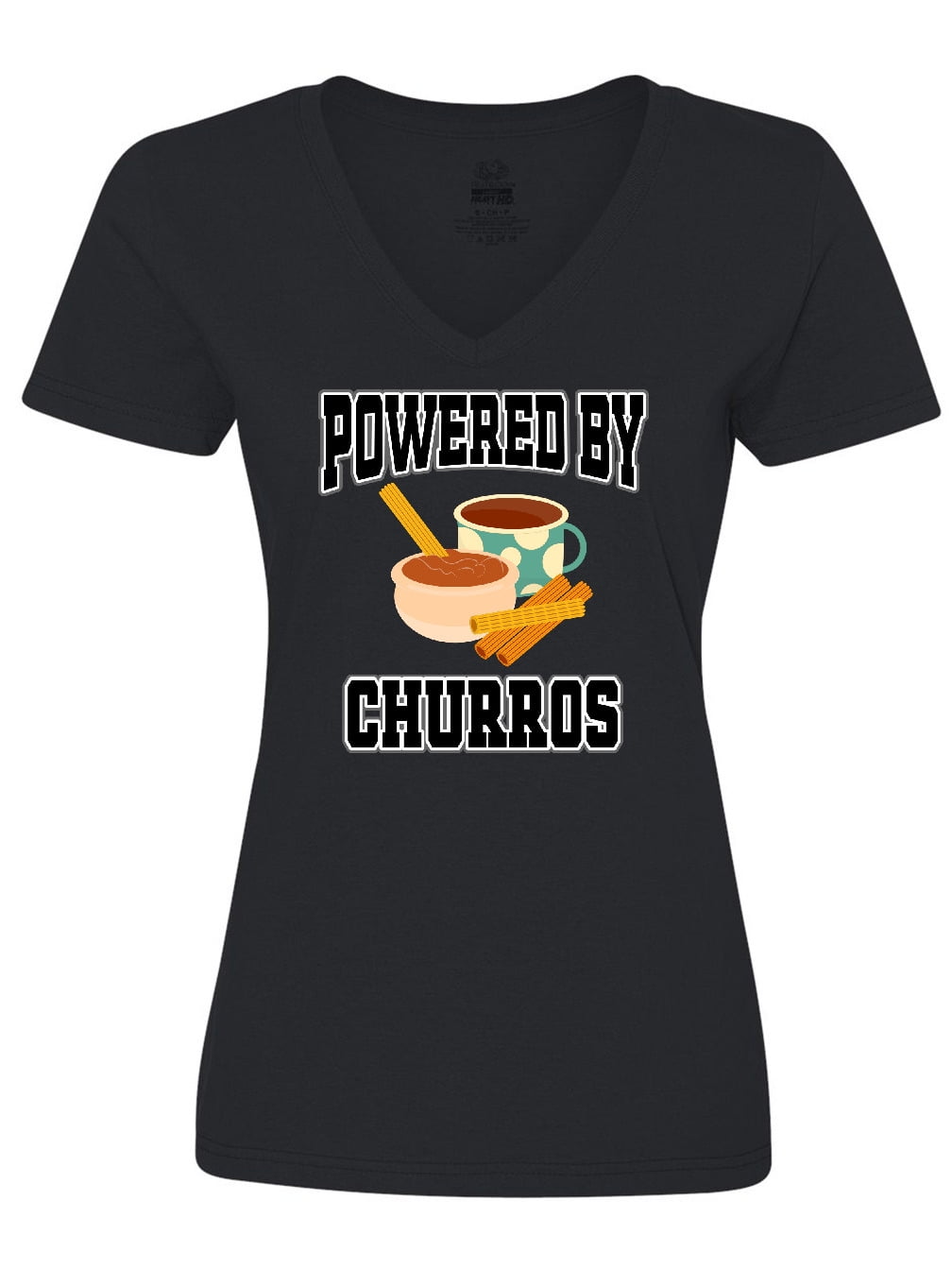 Inktastic Powered by Churros and Chocolate Women's V-Neck T-Shirt ...