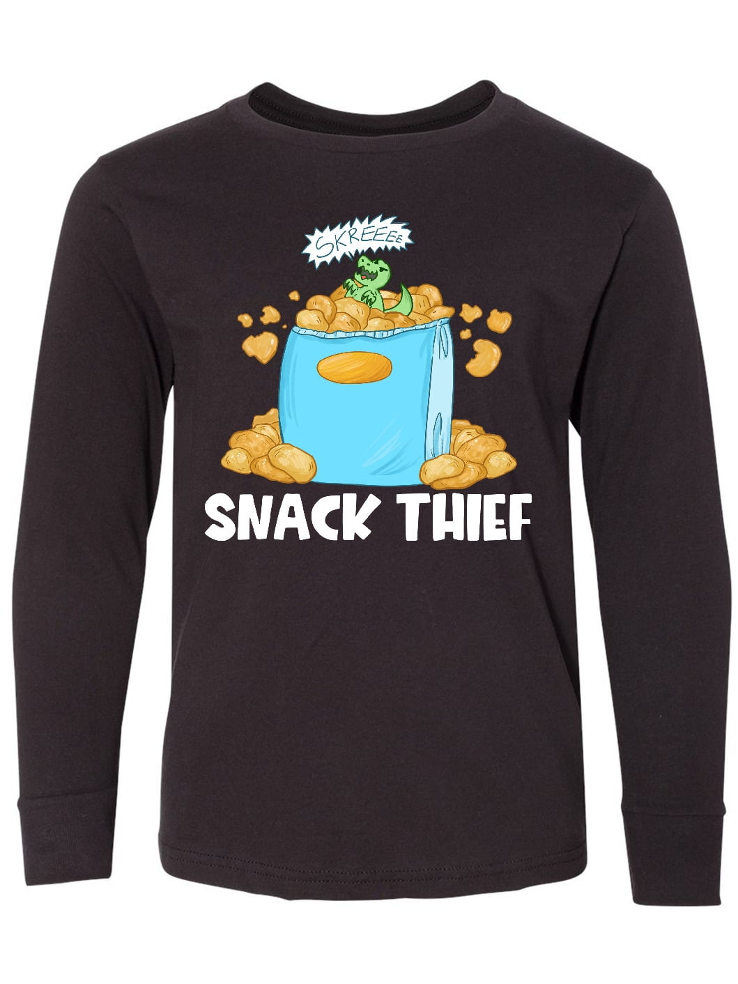Inktastic Snack Thief Little Dinosaur in Bag of Chips Long Sleeve Youth ...