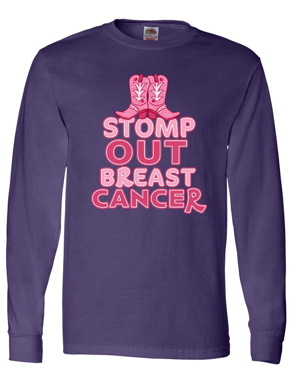 Inktastic Stomp Out Breast Cancer with Pink Cowgirl Boots Long Sleeve T ...