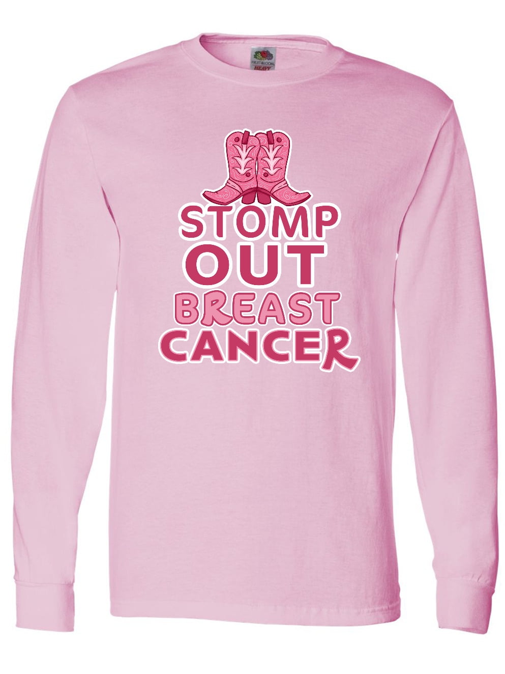 Inktastic Stomp out Breast Cancer with Pink Cowgirl Boots Long Sleeve T ...