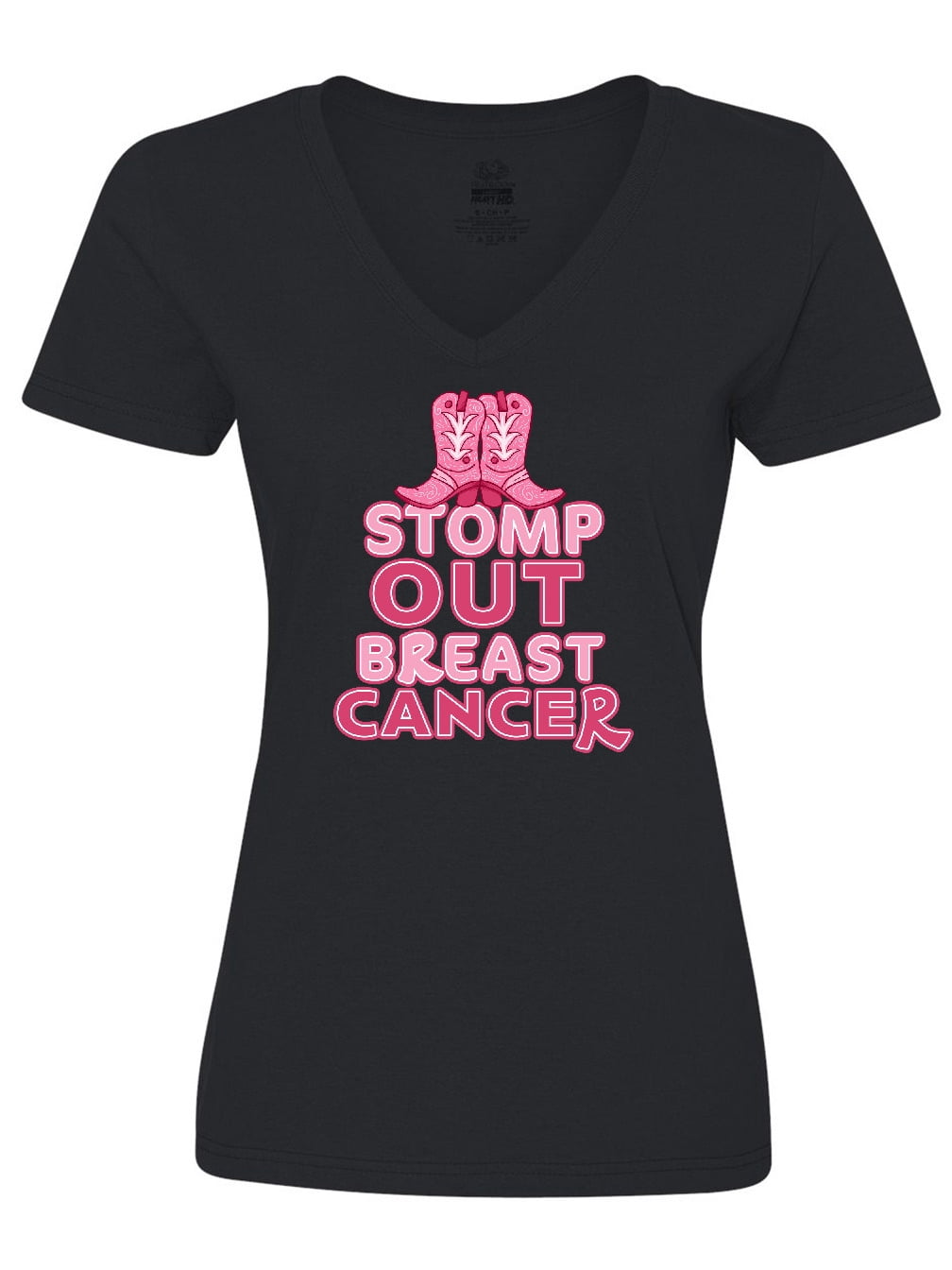 Inktastic Stomp Out Breast Cancer with Pink Cowgirl Boots Women's V ...
