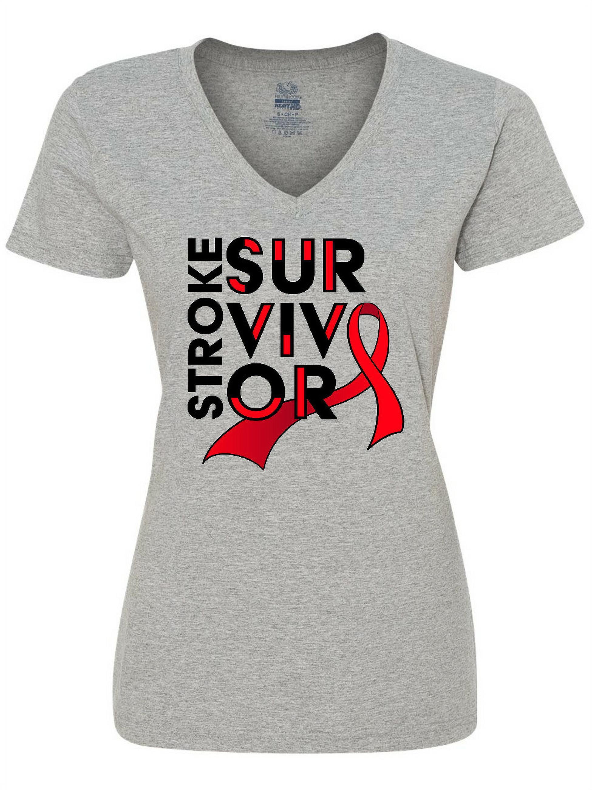 Inktastic Stroke Survivor- Red Ribbon Awareness Women's V-Neck T-Shirt ...