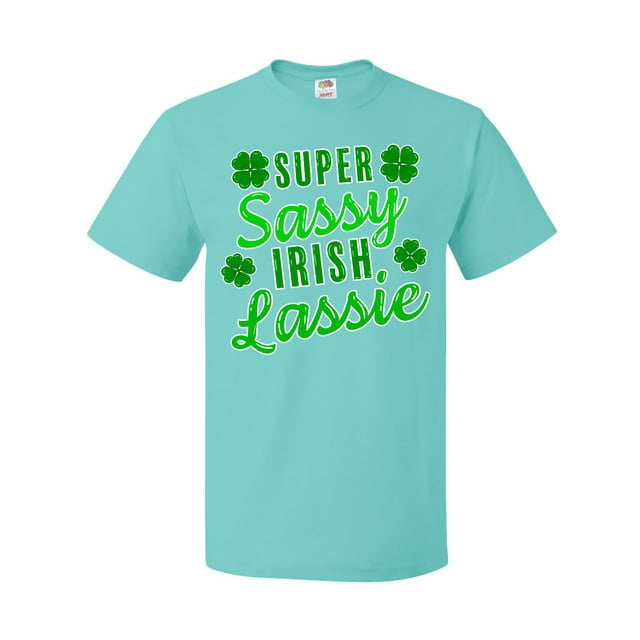 Inktastic Super Sassy Irish Lassy with Green 4 Leaf Clovers T-Shirt ...
