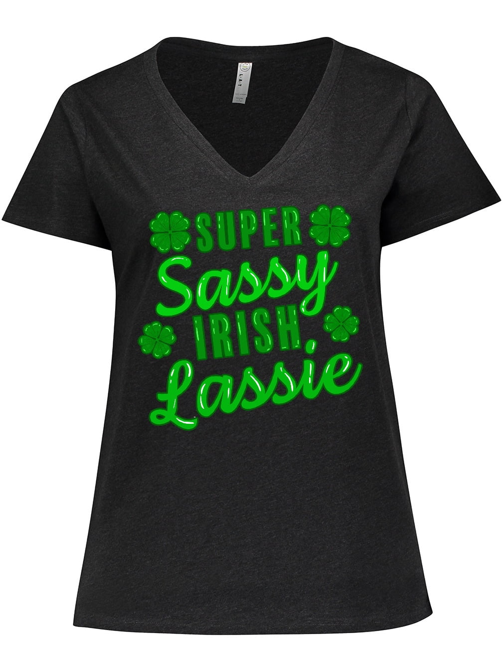 Inktastic Super Sassy Irish Lassy with Green 4 Leaf Clovers Women's Plus Size V-Neck T-Shirt ...