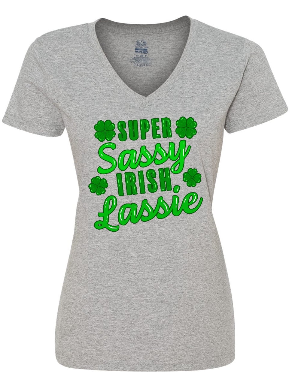 Inktastic Super Sassy Irish Lassy with Green 4 Leaf Clovers Women's V ...