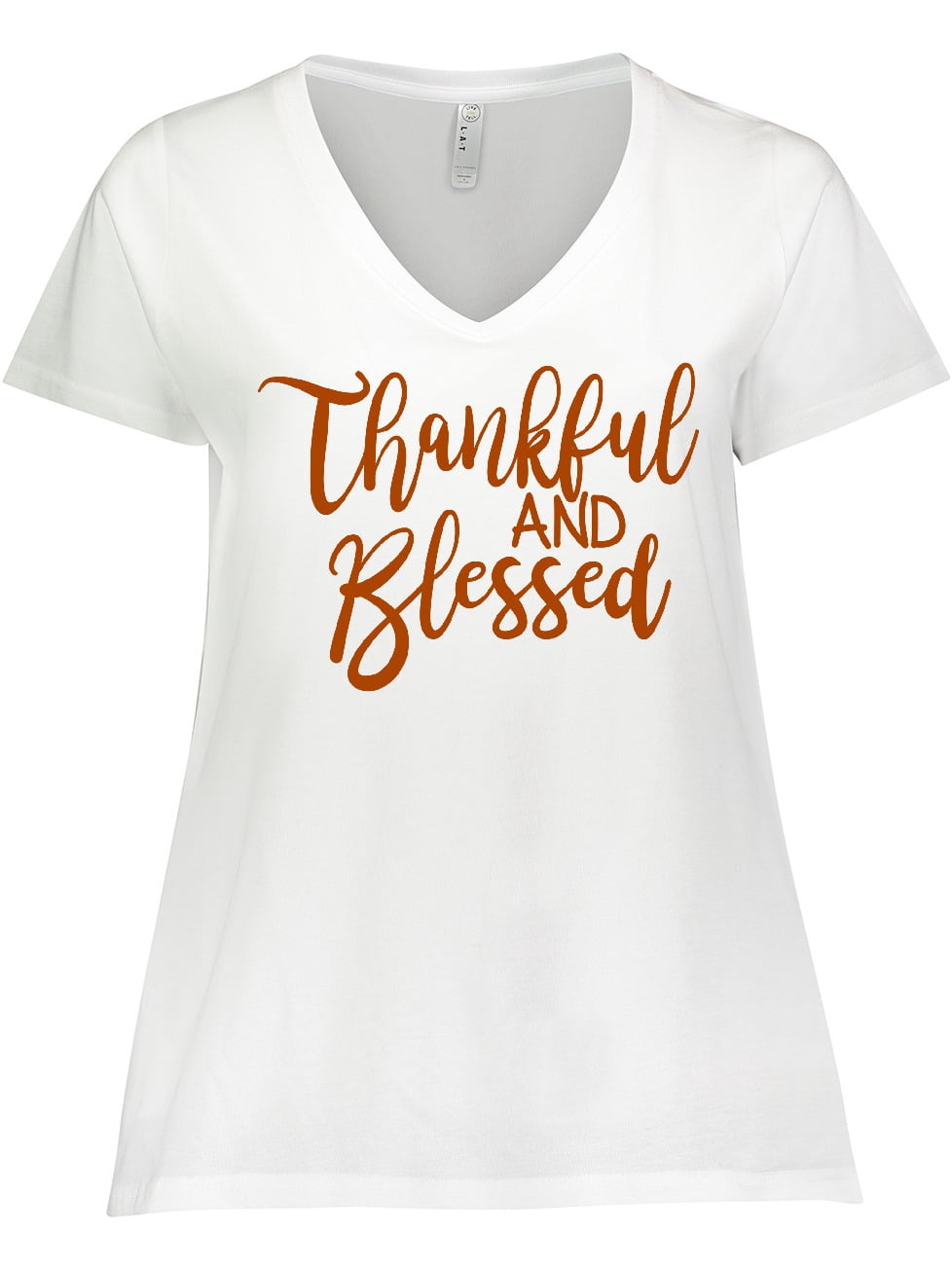 Inktastic Thankful and Blessed Women's Plus Size V-Neck T-Shirt ...