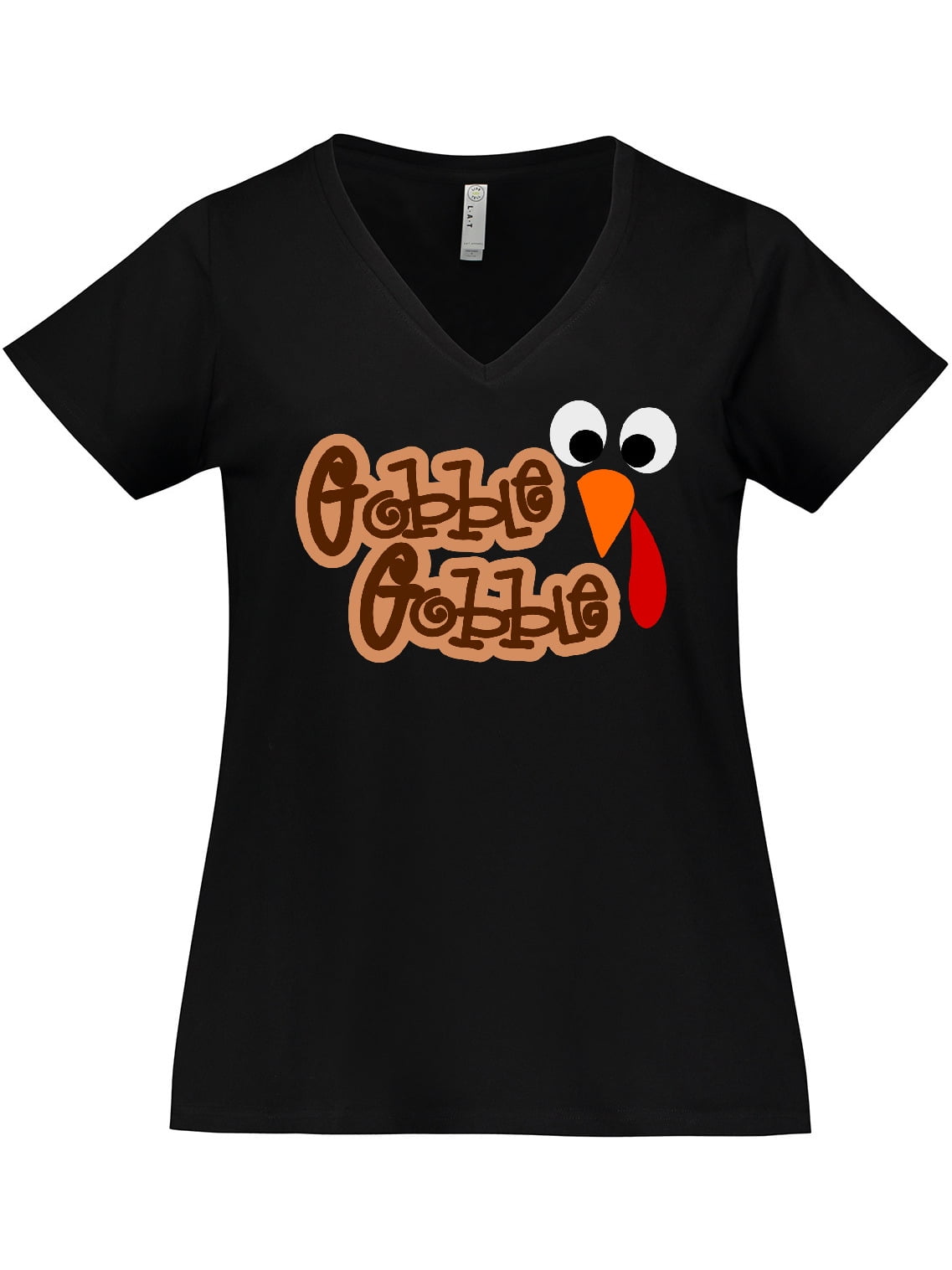 Inktastic Thanksgiving Gobble Gobble Cute Turkey Women's Plus Size V ...