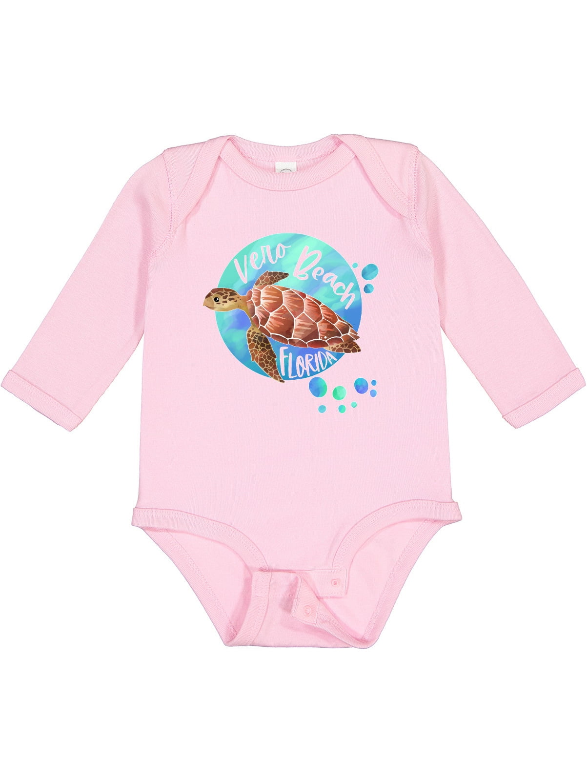 Inktastic Vero Beach, Florida Swimming Sea Turtle with Bubbles Boys or Girls Long Sleeve Baby ...