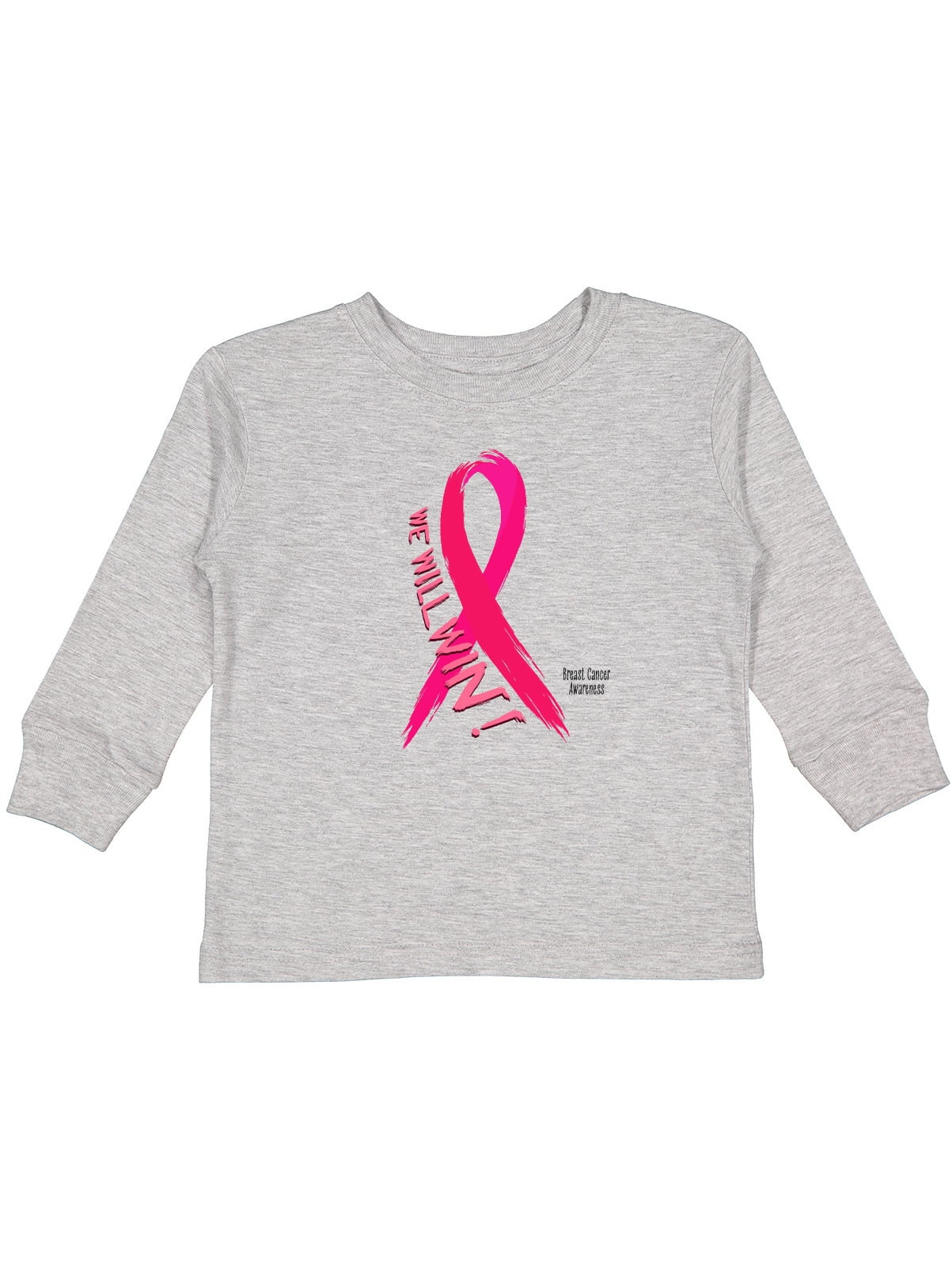 Inktastic We Will Win Against Breast Cancer with Pink Ribbon Boys or Girls Long Sleeve Toddler T ...