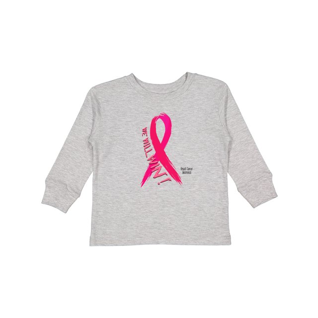 Inktastic We Will Win Against Breast Cancer with Pink Ribbon Boys or Girls Long Sleeve Toddler T ...