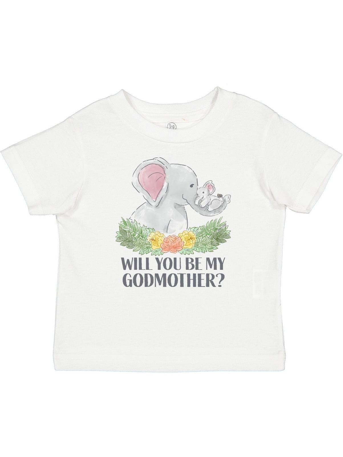 Inktastic Will You Be My Godmother? Cute Elephants with Flowers Boys or Girls Baby T-Shirt ...