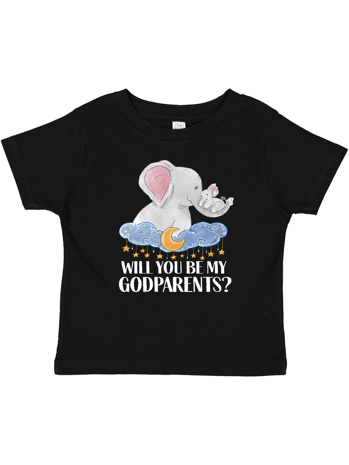 Inktastic Will You Be My Godparents? Elephants Moon and Stars Boys or Girls Baby T-Shirt ...