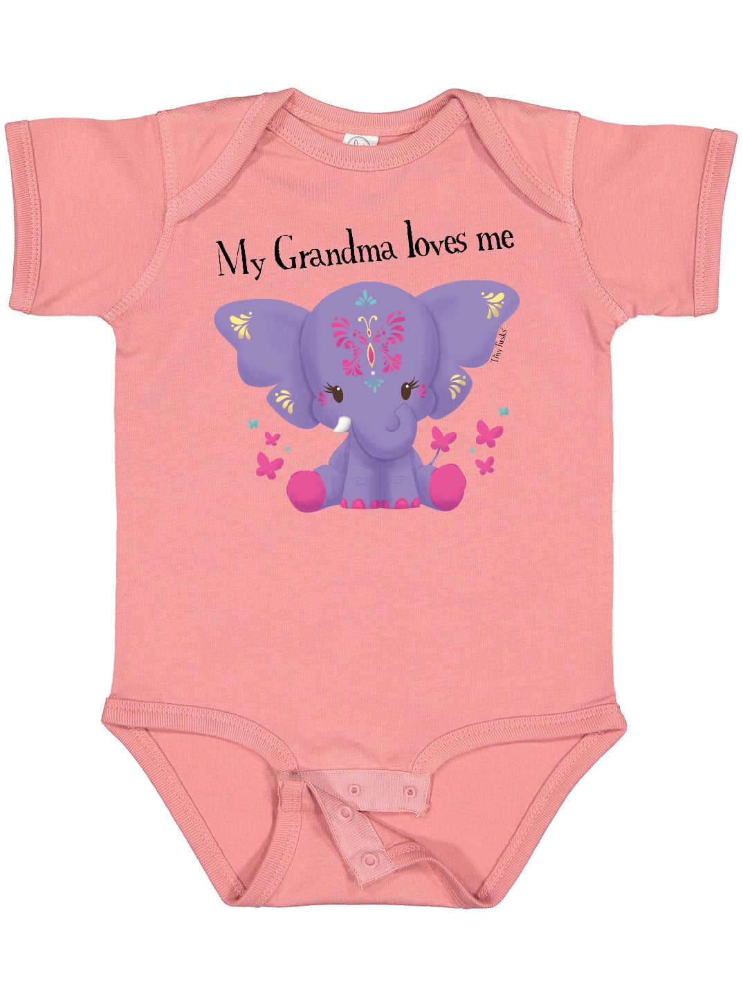 Inktastic Yara Grandma Loves Me Purple Elephant Butterflies Boys or Girls Baby Bodysuit ...
