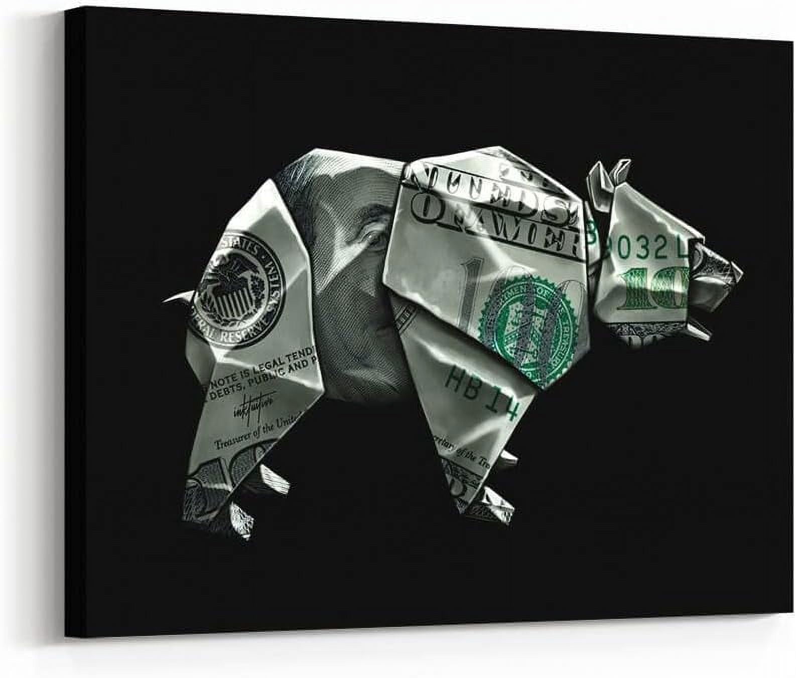 Inktuitive 'Bear Origami' Money Inspirational Canvas Wall Street Art ...