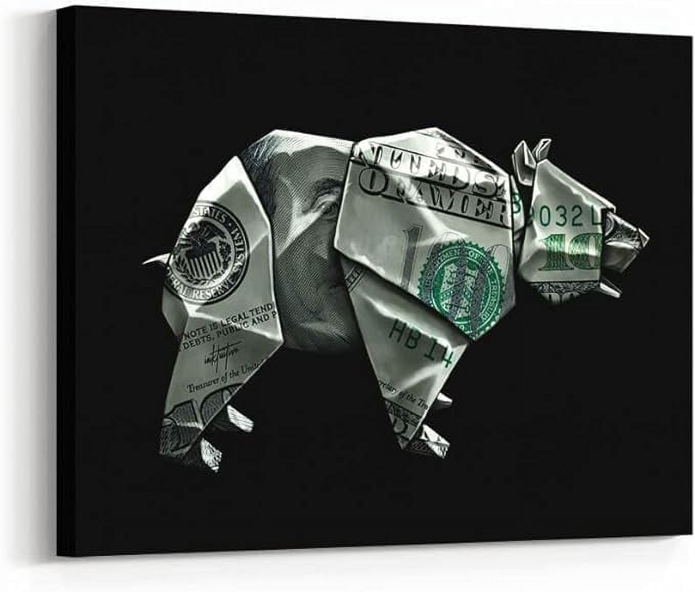 Inktuitive 'Bear Origami' Money Inspirational Canvas Wall Street Art ...