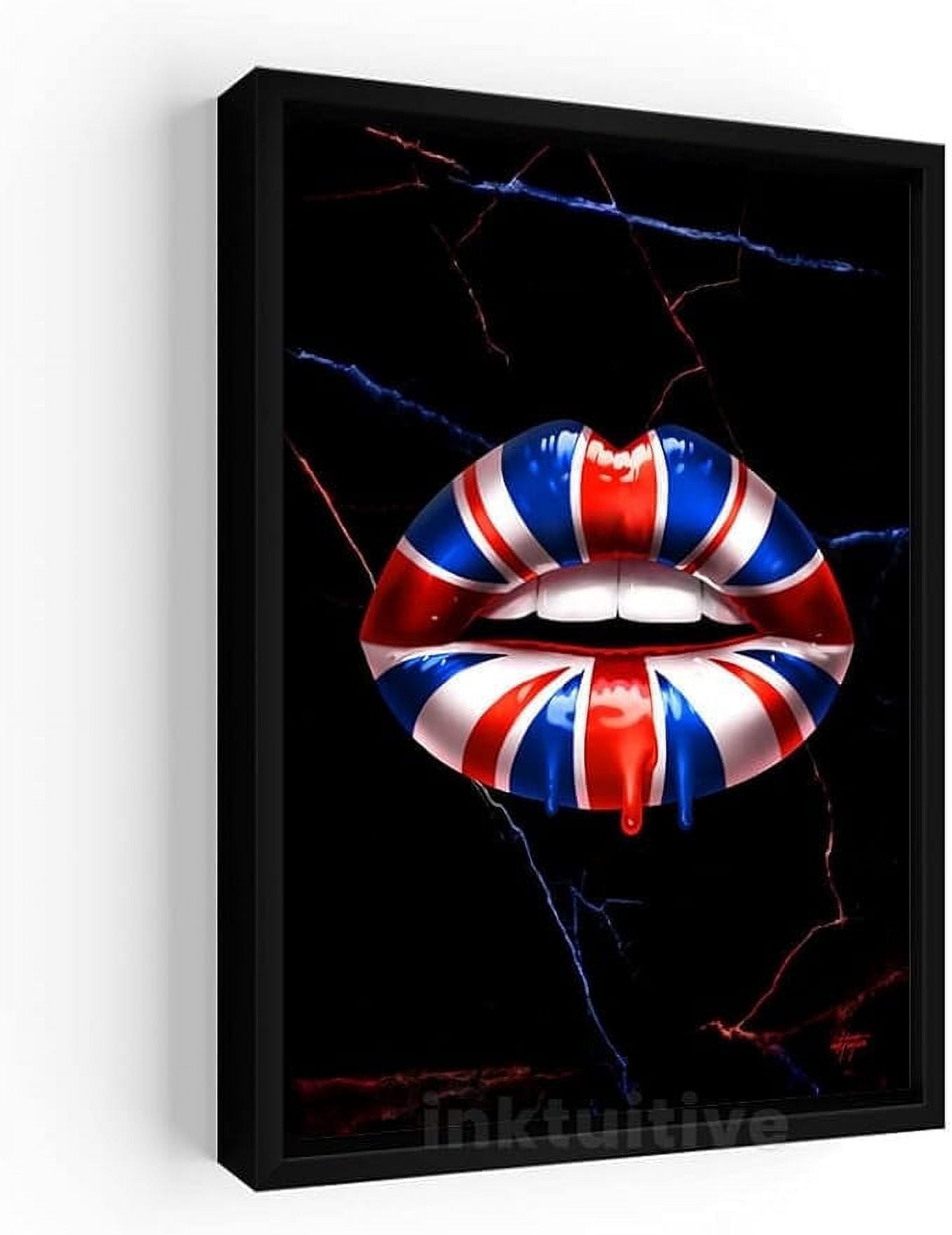 Inktuitive 'British Kiss' Inspirational Lips Canvas | Modern Wall Art ...