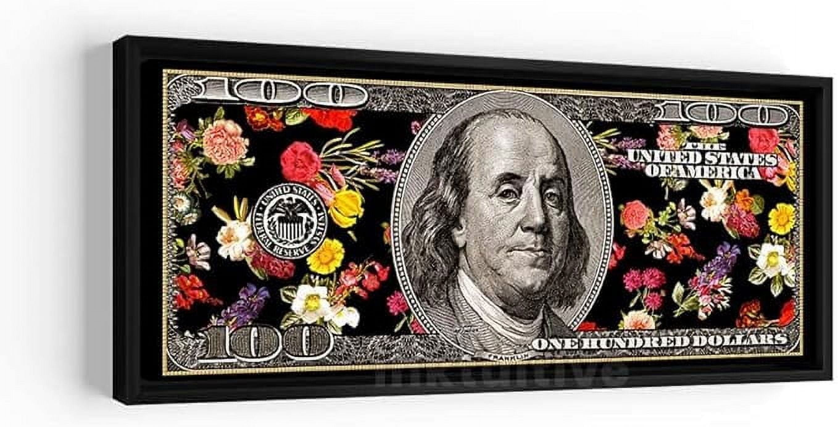 Inktuitive 'Floral Bills' 100 Dollar Bill Money Modern Canvas Wall Art ...