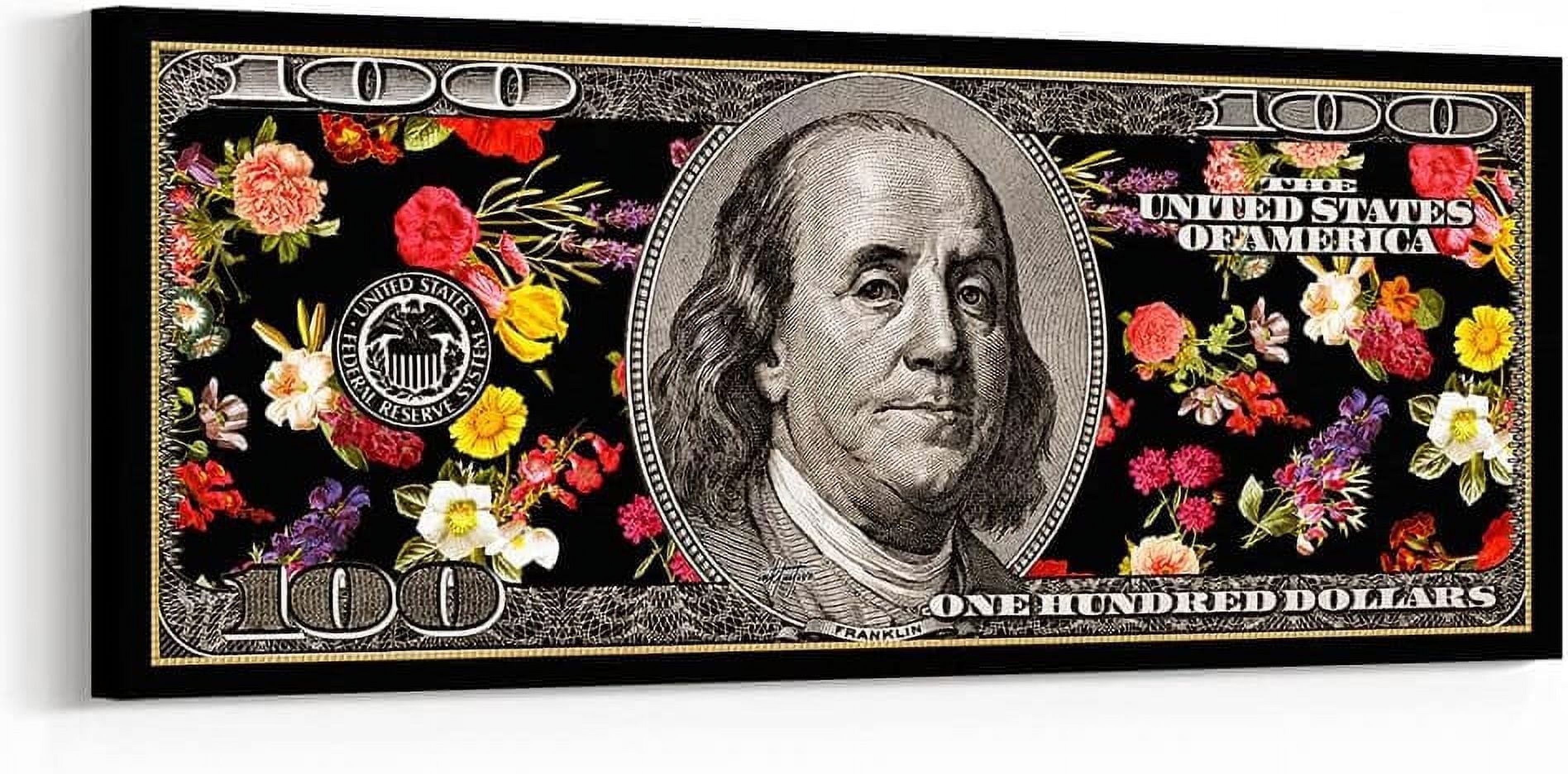 Inktuitive 'Floral Bills' 100 Dollar Bill Money Modern Canvas Wall Art ...