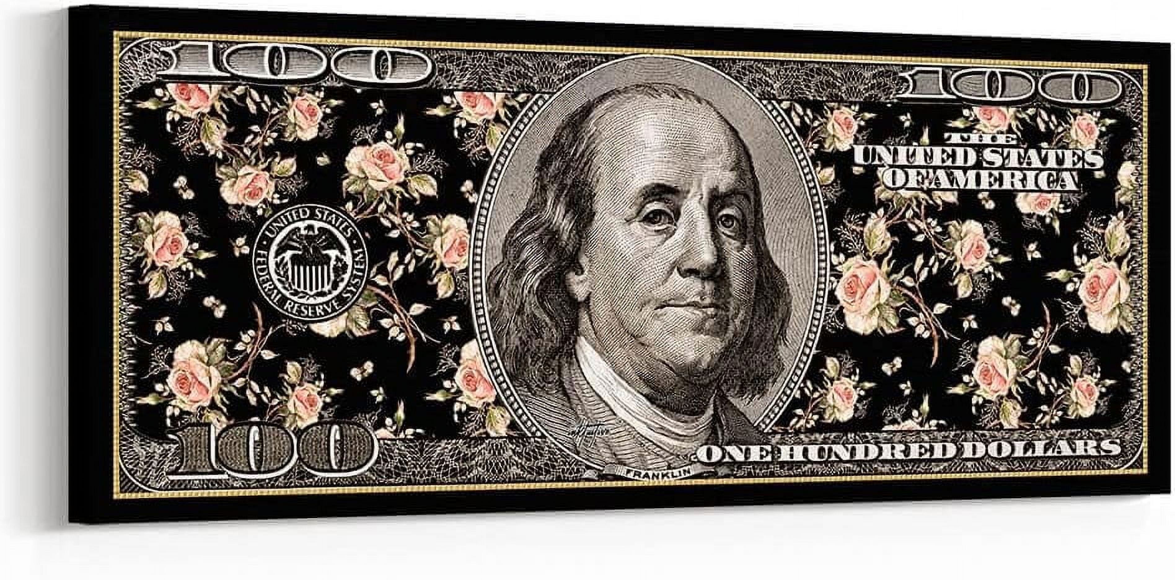 Inktuitive 'Floral Bills - Pastel' 100 Dollar Bill Money Canvas Wall ...